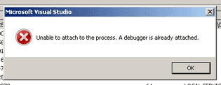Unable to attach to the process. A debugger is already attached ...